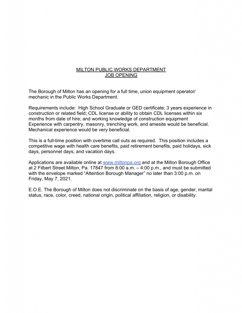 Borough of Milton – Central PA Chamber of Commerce